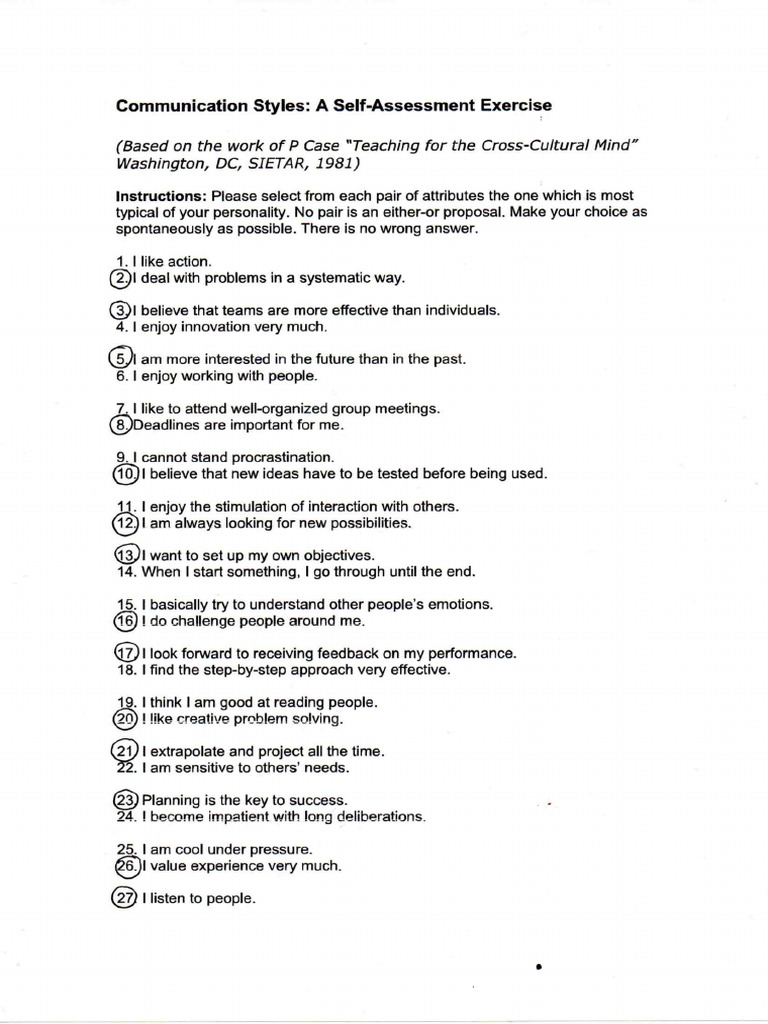 Self Assessment Exercise | PDF