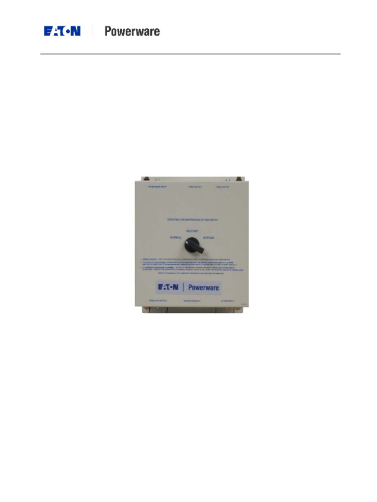 Eaton Softwired Maintenance ByPass Switch Installation Manual | PDF