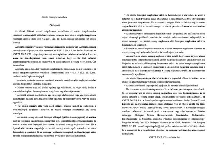 Utazasi Csomag Tajekoztato 2021 | PDF