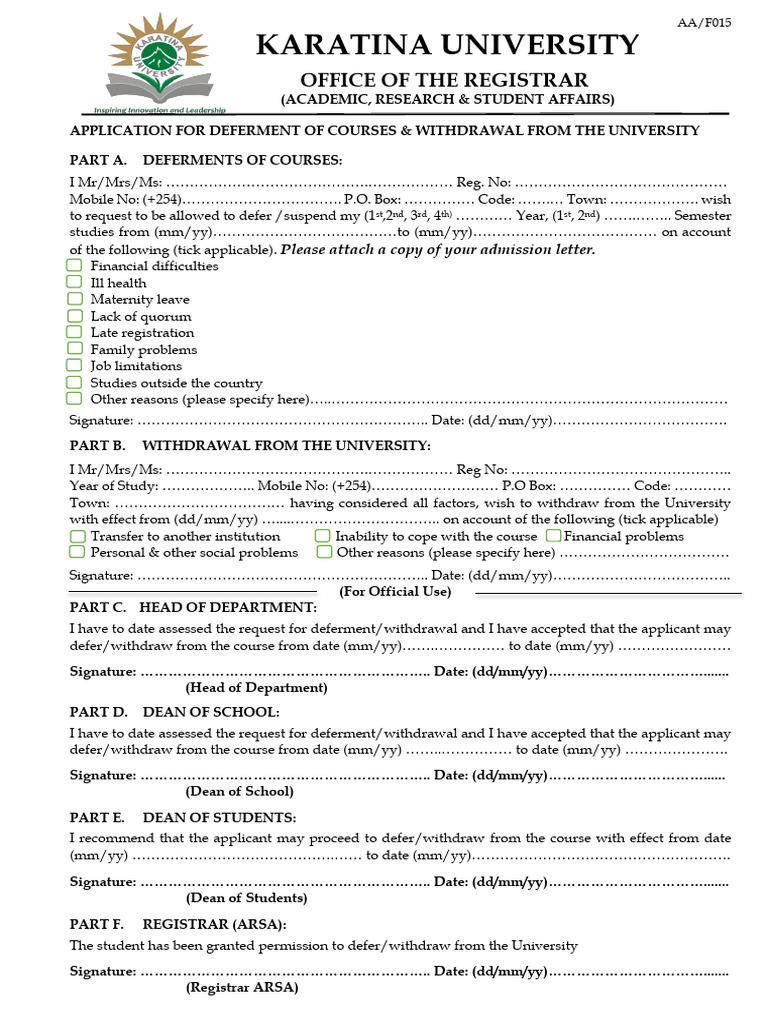 Defferment Form AA F015 | PDF