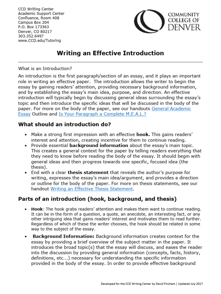 ASC Writing Center - Effective Introductions | PDF