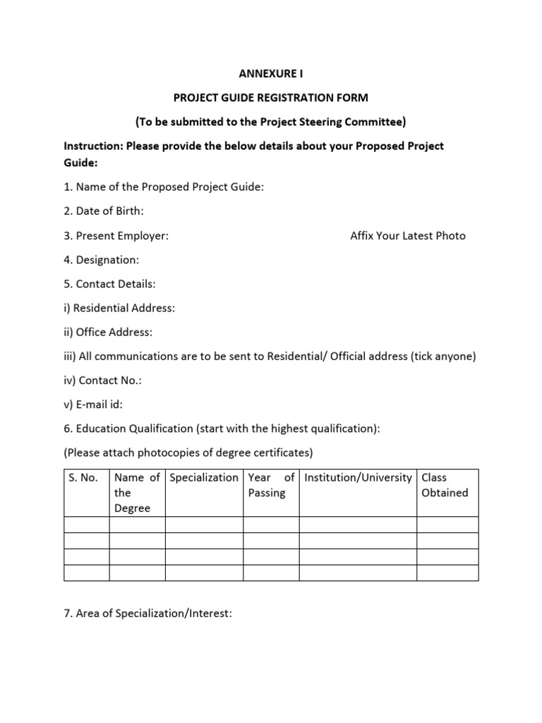 Annexure I (Project Guide Form) | PDF