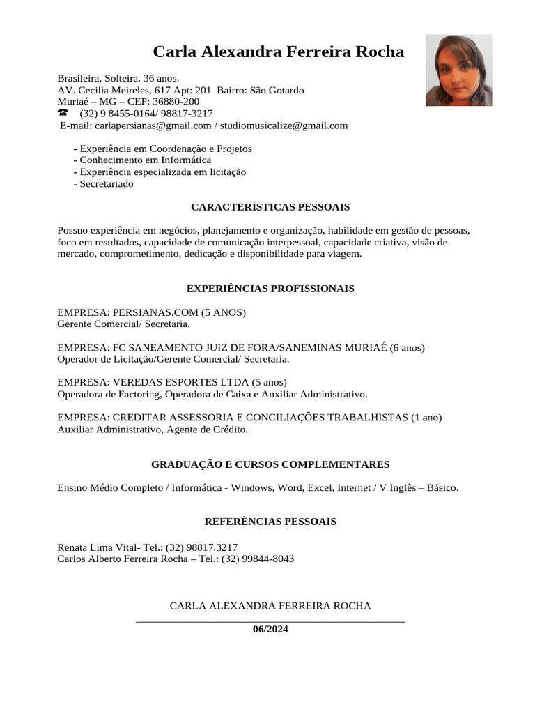 CURRÍCULUM Carla Atualizado | PDF