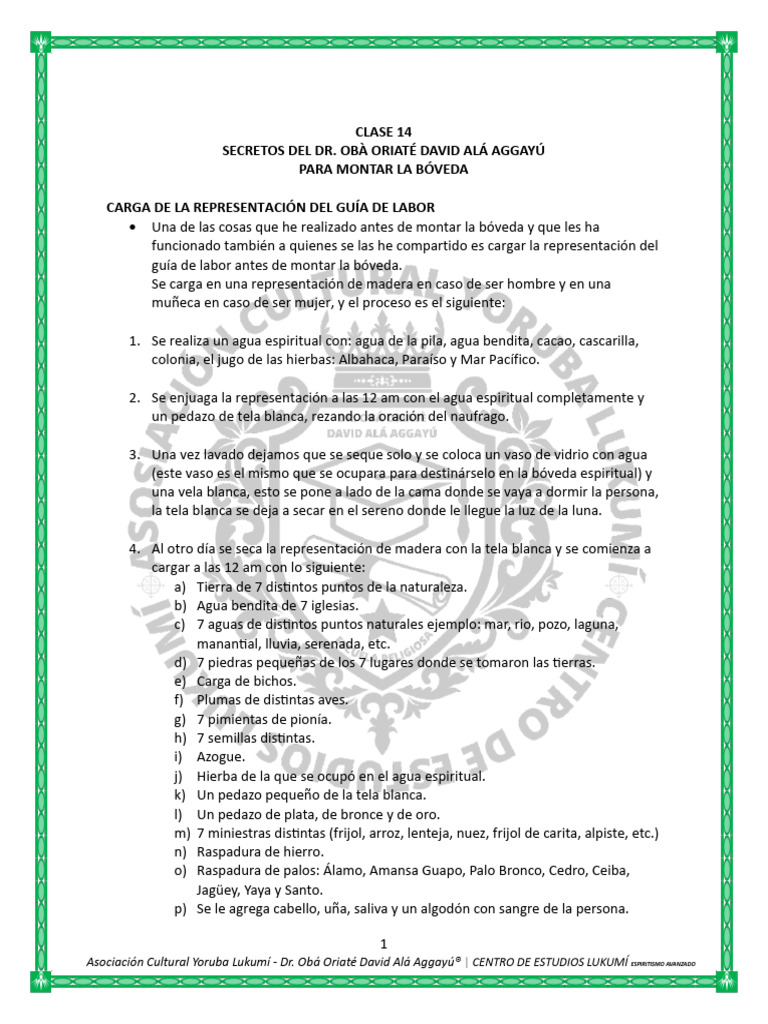 Clase 14 Secretos Del Dr. Obà Oriaté David Alá Aggayú para Montar La ...