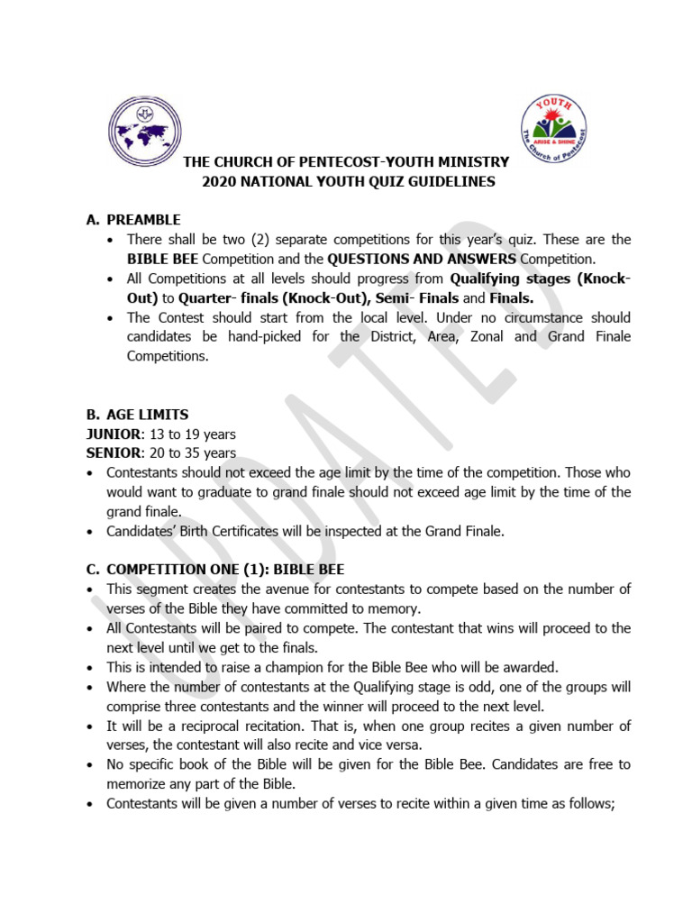 Updated 2020 National Youth Quiz Guidelines | PDF