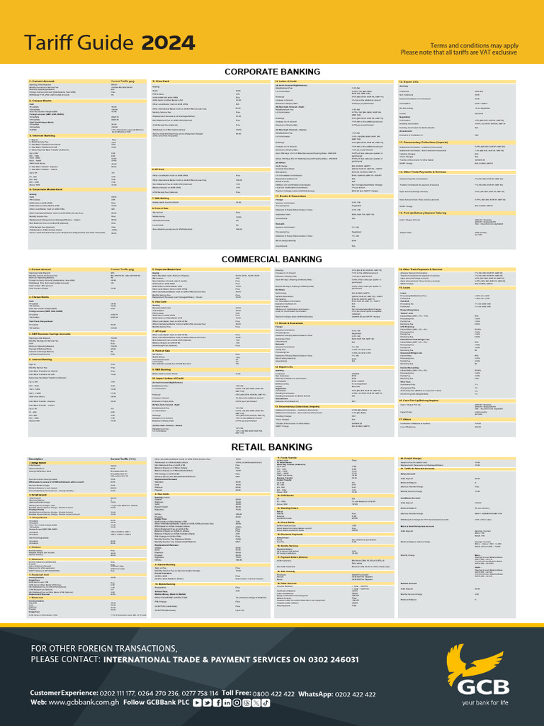 GCB Tarrif Guide 2024 | PDF | Banks | Debit Card
