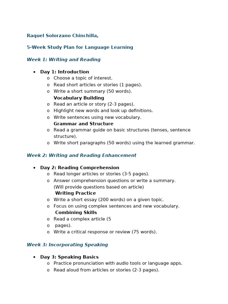 5-Week English Study Plan | PDF