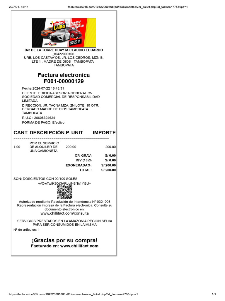PDF Documentos Ver Ticket - PHP Id Factura 775&tipo 1 | PDF