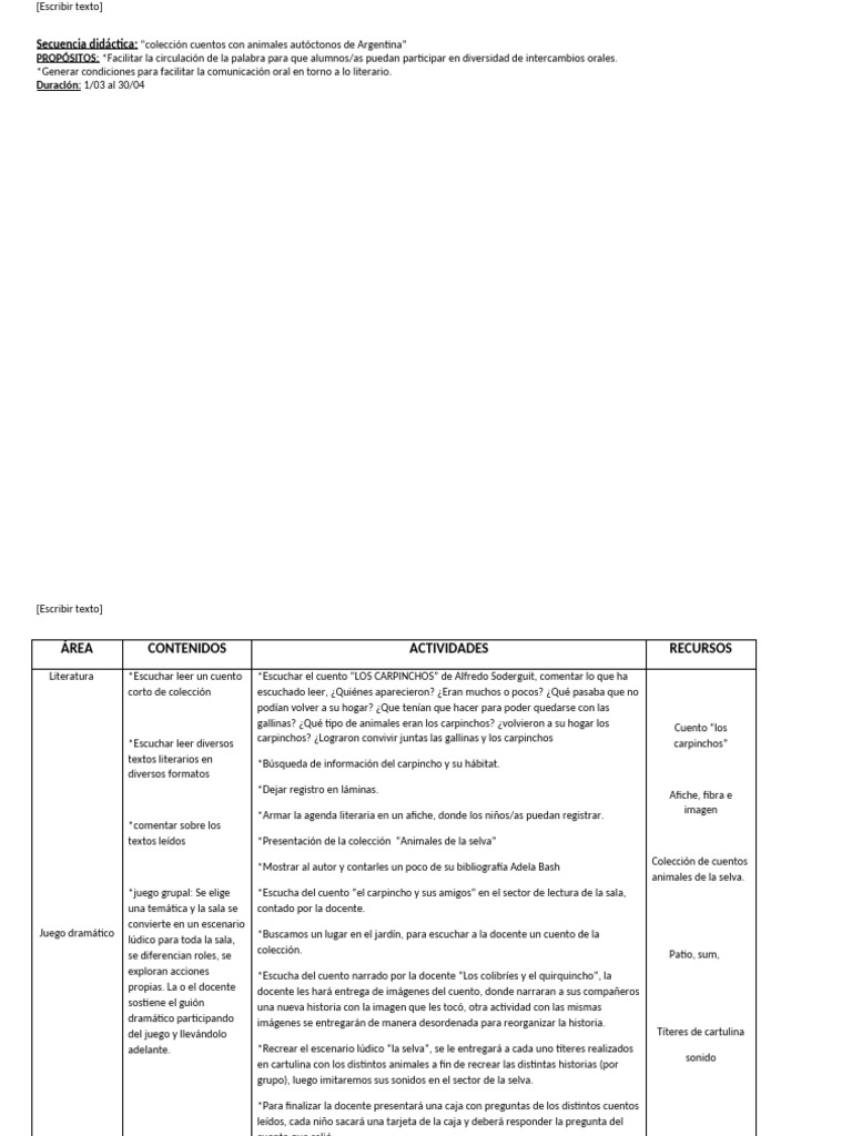 03 Planificacion Cuentos De La Selva Pdf