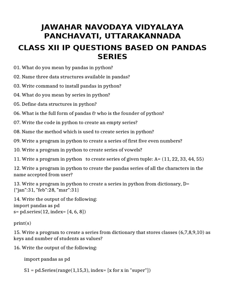 Ip Questions On Pandas Series - Shifa | PDF