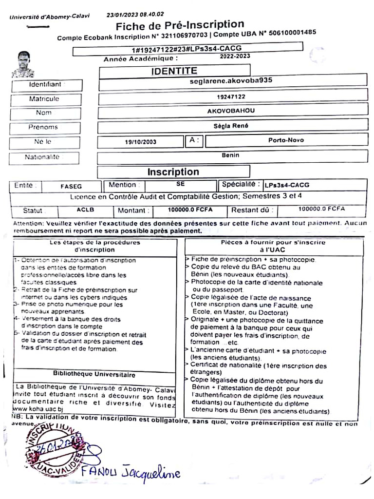 Fiche de Pré Inscription | PDF