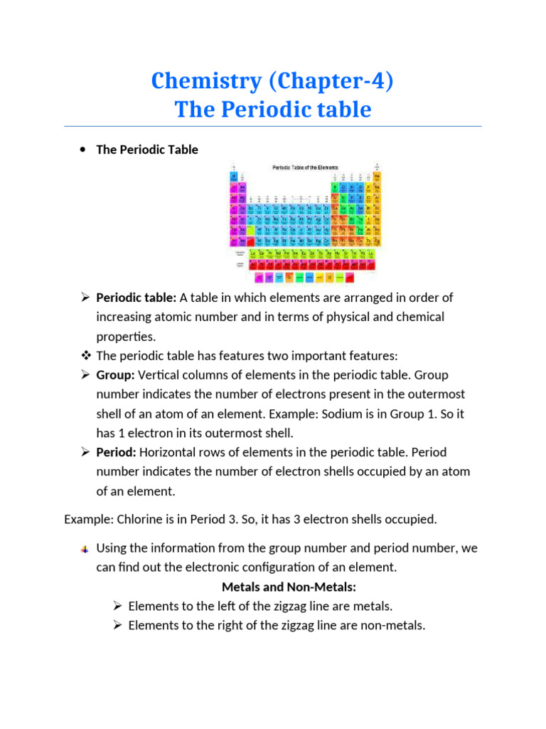 Chemistry (Chapter-4) The Periodic Table | PDF