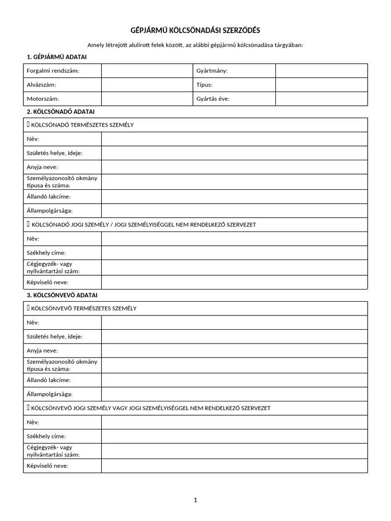 Gepjarmu Kolcsonadasi Szerzodes | PDF