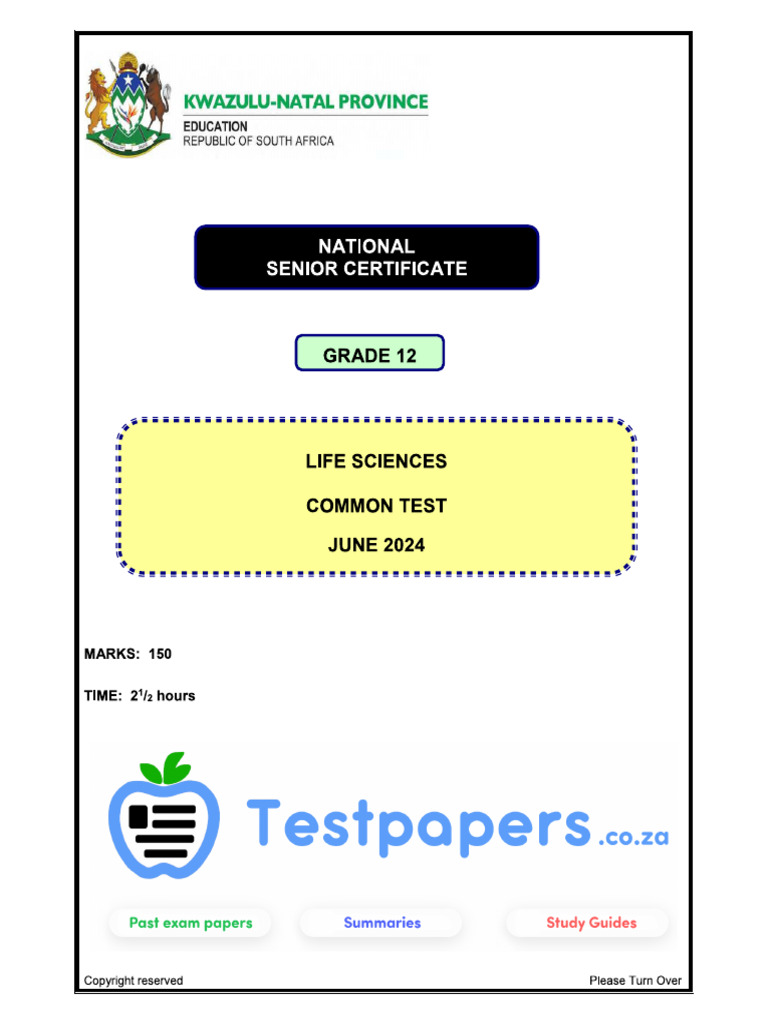 Life Sciences NSC Common Test QP May June 2024 KZN | PDF