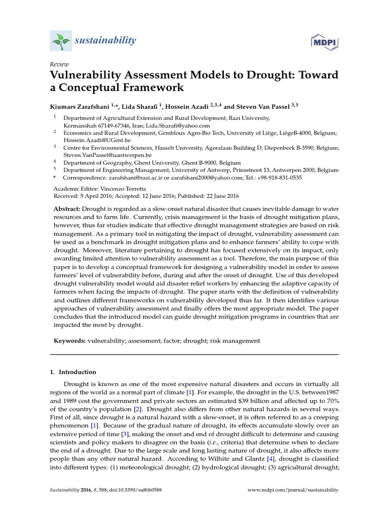 Drought Vulnerability Assessment Approach (Use For Other Natural Assessments) | PDF