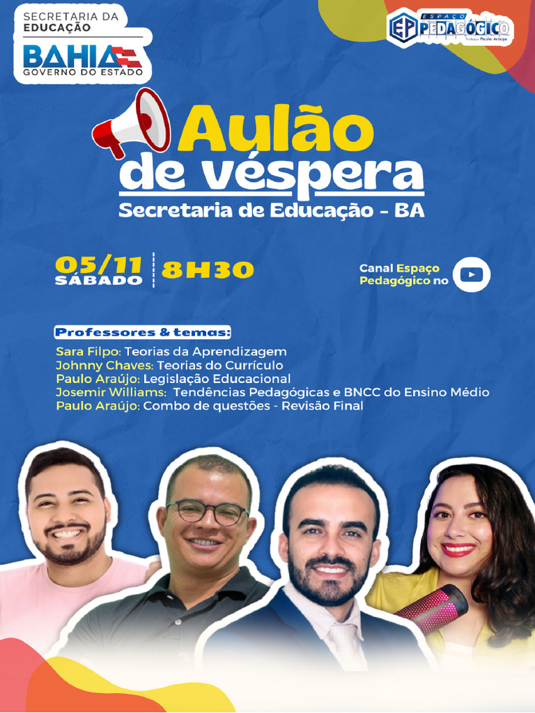 Aulão de Véspera Sec-Ba Espaço Pedagógico | PDF | Pedagogia | Ciências ...
