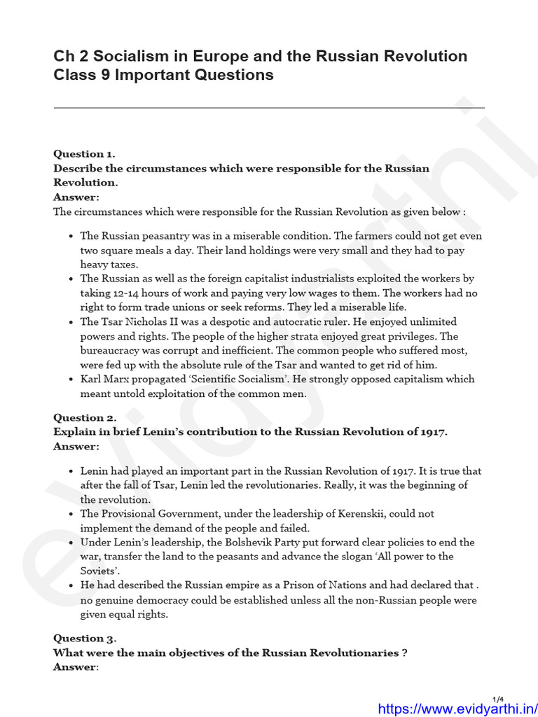 Key Questions on Russian Revolution | PDF | Russian Revolution ...