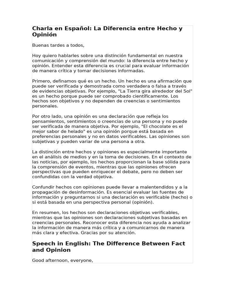 La Diferencia Entre Hecho y Opinión | PDF