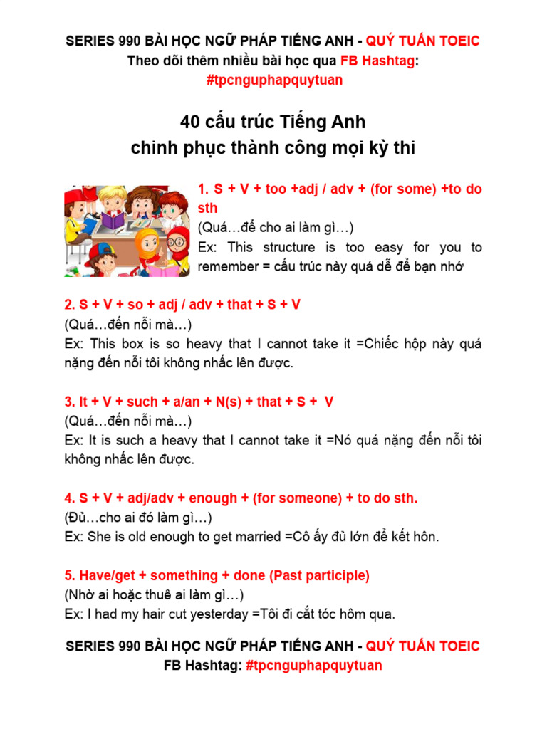 40 cấu trúc Ngữ pháp chinh phục mọi kì thi. Tpc | PDF