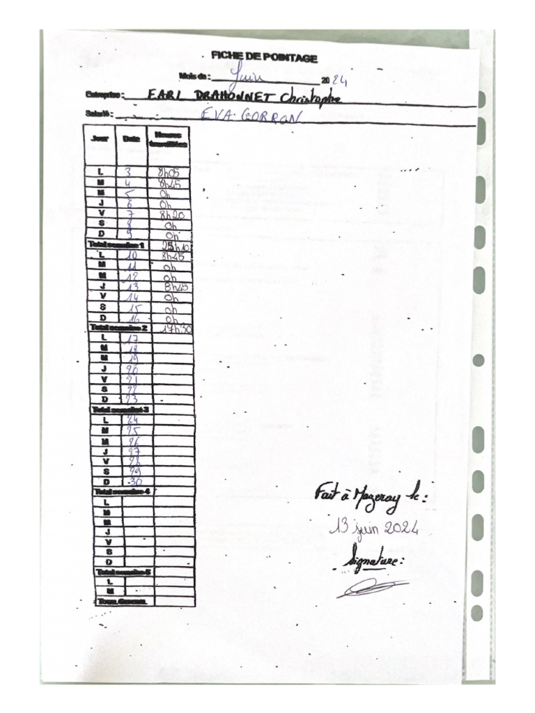Fiche de Pointage | PDF