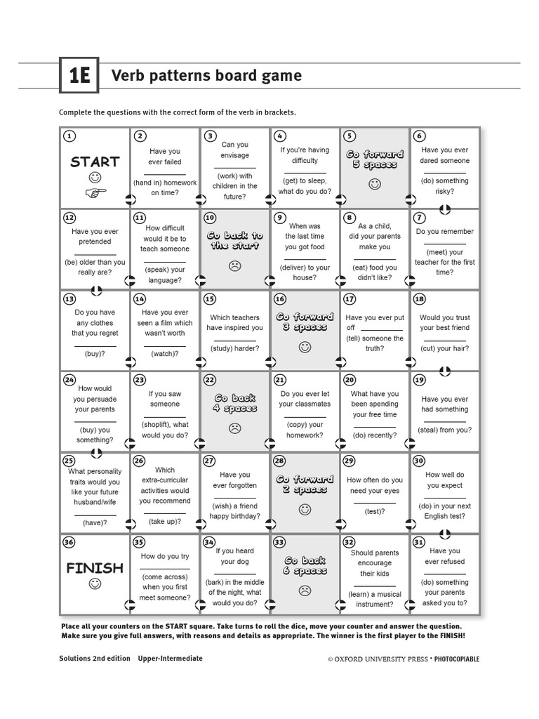 Verb Patterns Board Game | PDF