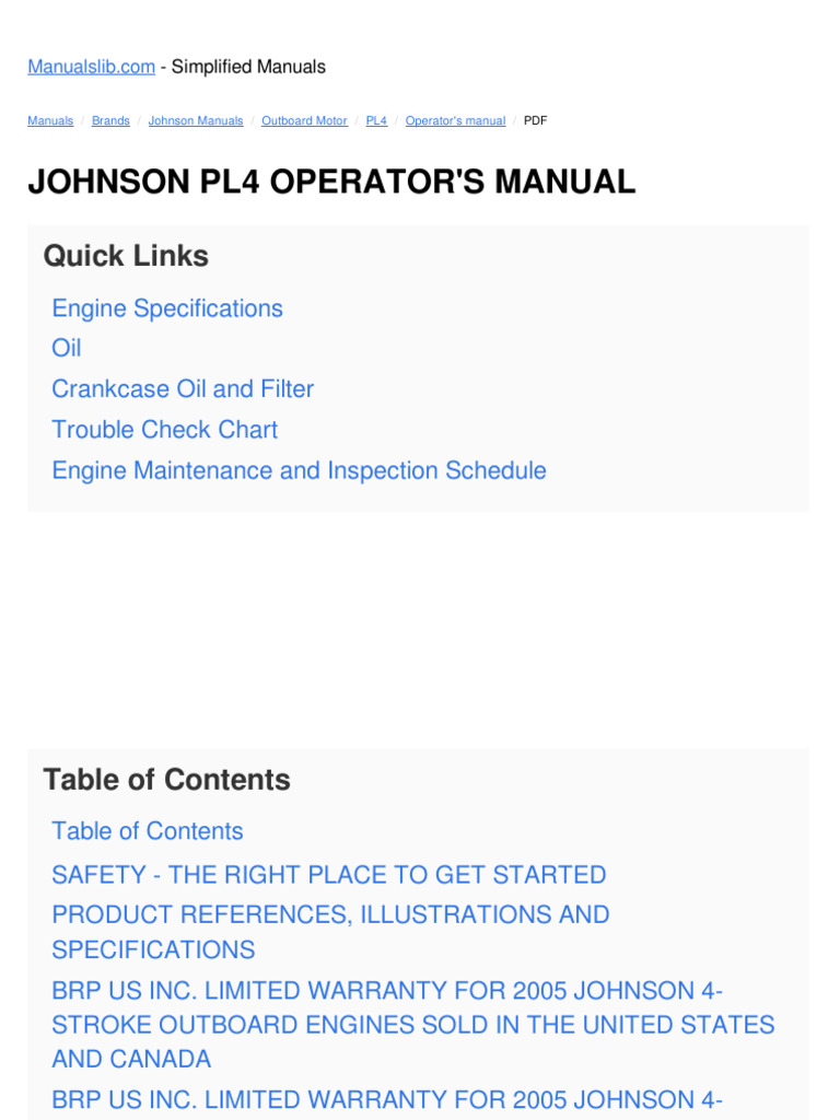 Johnson Pl4 Operator'S Manual: Quick Links | PDF