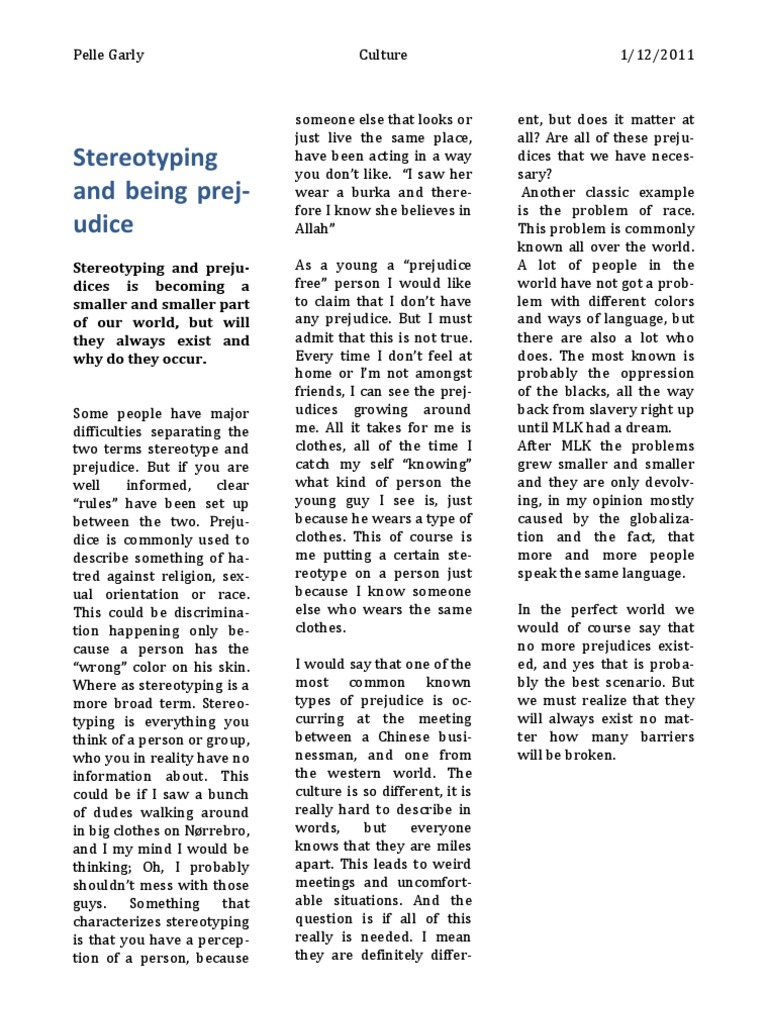 Stereotyping and Being Prejudice | PDF | Prejudices | Stereotypes