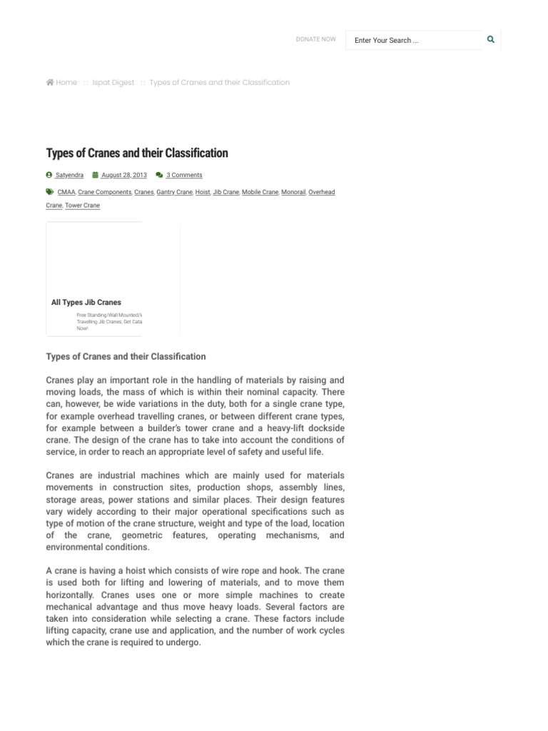 Types of Cranes and Their Classification - IspatGuru | PDF | Crane ...
