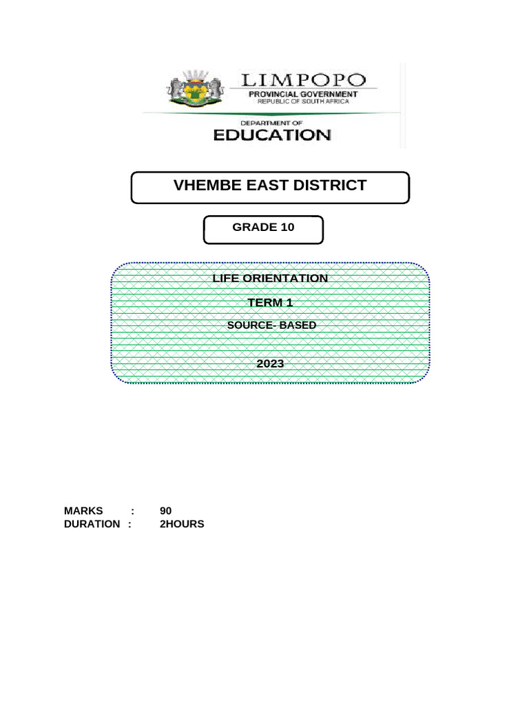 Grade 10 Life Orientation Source Based Memorandum Term 1 2023 | PDF