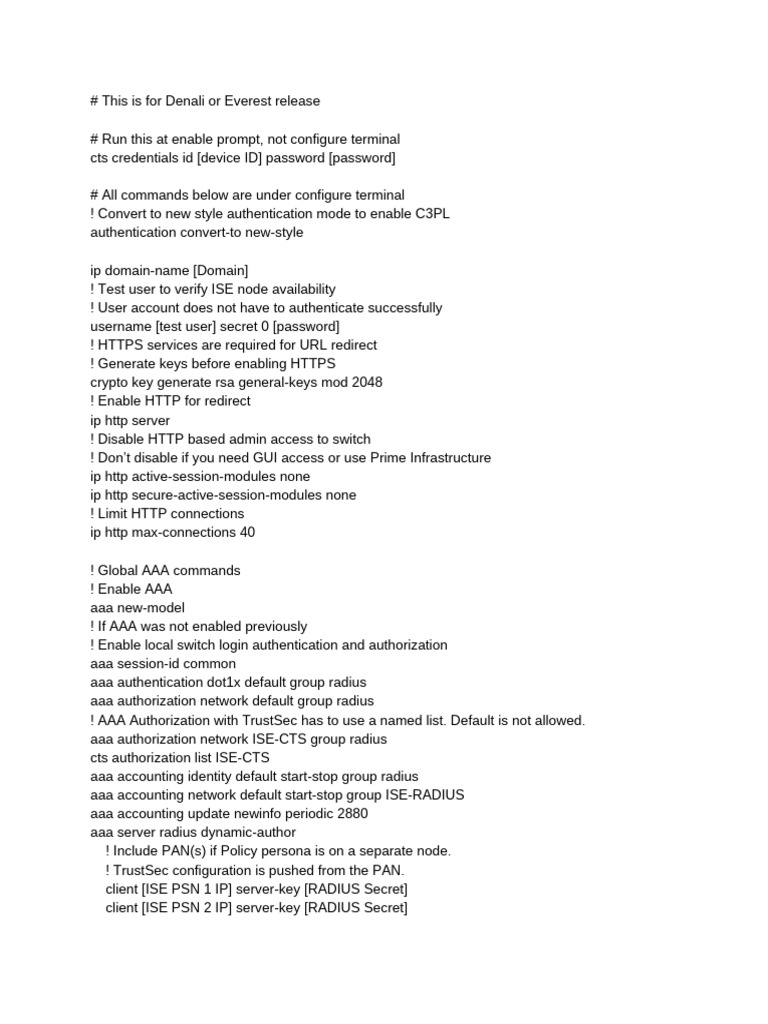 ISE C3PL & TrustSec Denali Config Template | PDF