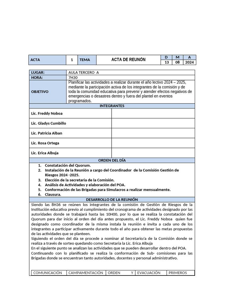 Actas de Reuniones | PDF