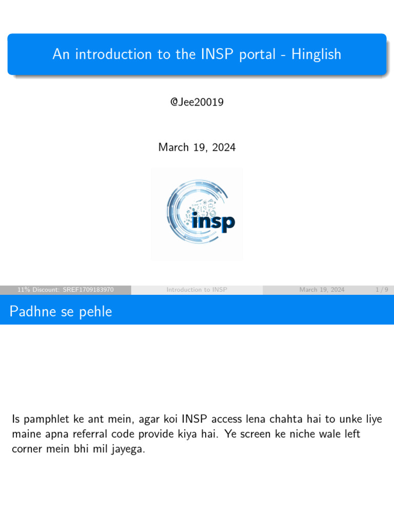 INSP Pamphlet - Hinglish | PDF