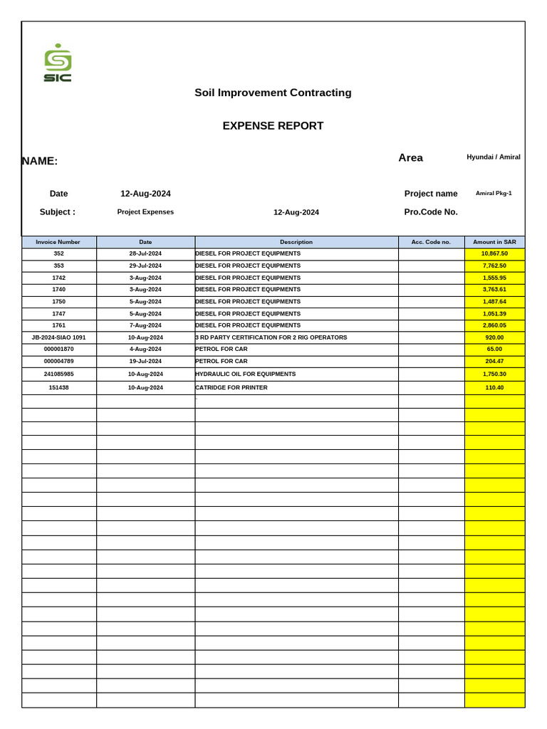 SIC Expense Sheet - Aug 12, 2024- #2 | PDF