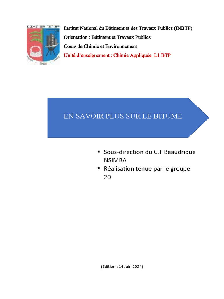 En Savoir Plus Sur Le Bitume Groupe 20 | PDF