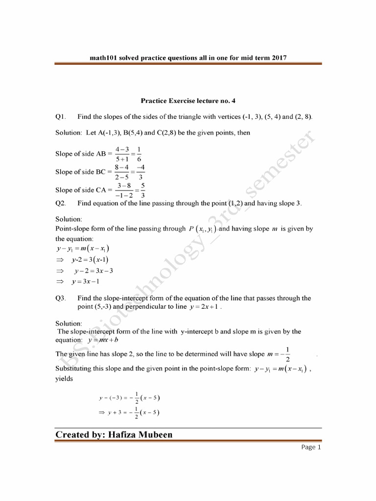 MTH101 Midterm Solved Subjective Shared by Hafiza Mubeen | PDF
