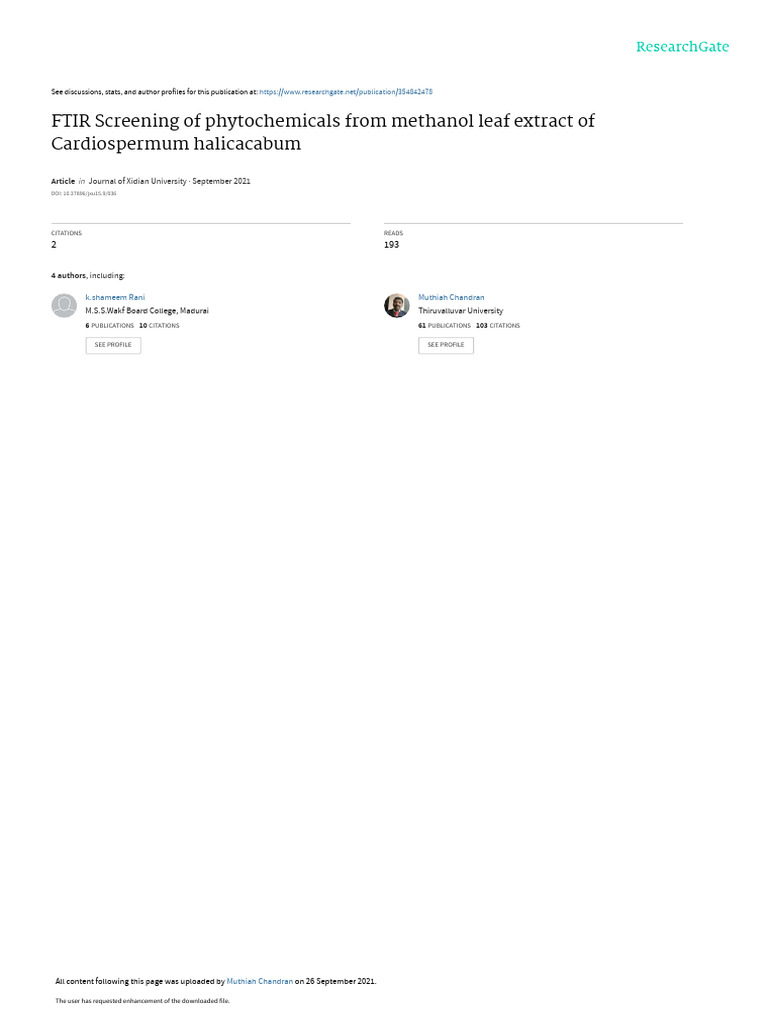FTIR Screening of Phytochemicals From Methanol Leaf Extract of Cardiospermum Halicacabum | PDF ...