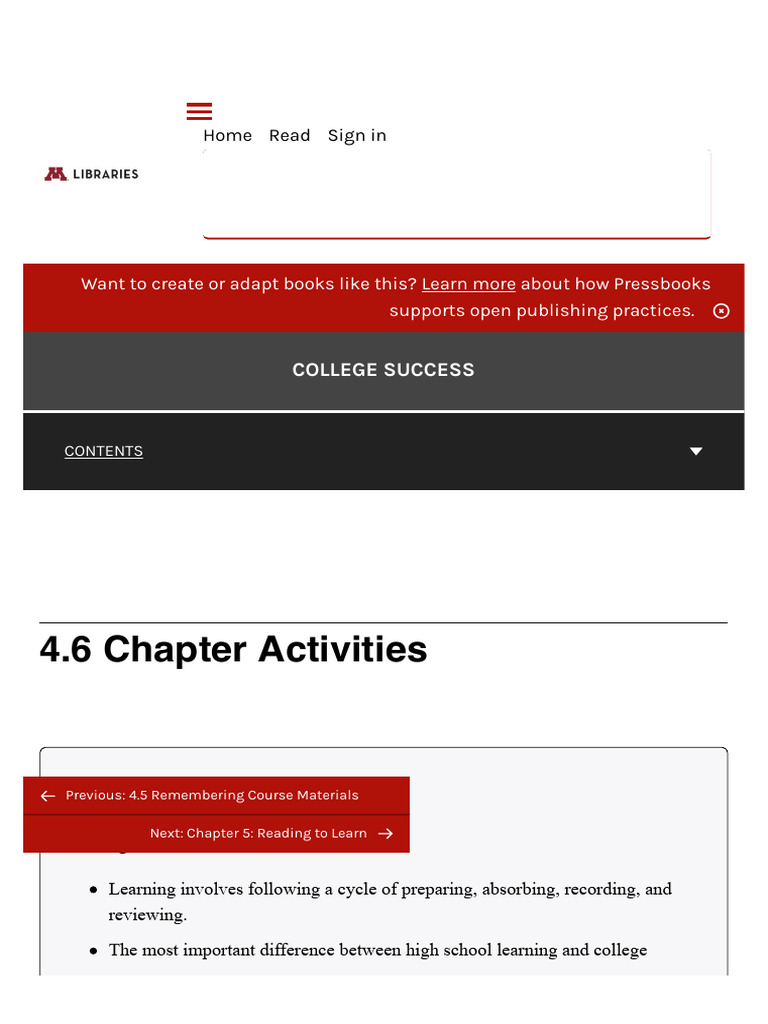 4.6 Chapter Activities - College Success | PDF