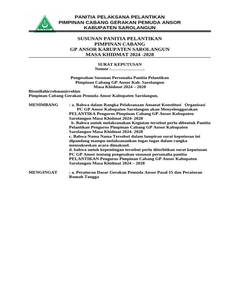 SK Panitia Pelaksana | PDF