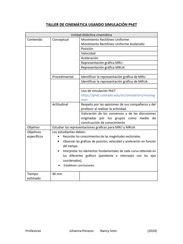 Taller 2 de Cinemática Phet | PDF