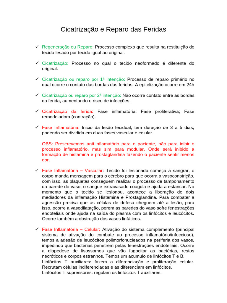 Fases da Cicatrização de Feridas | PDF | Inflamação | Cura