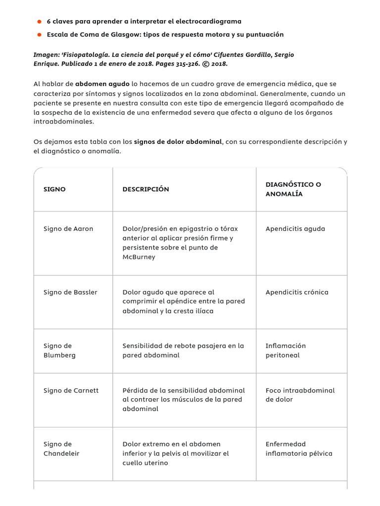 21 Signos de Exploración Abdominal - Descripción y Diagnóstico | PDF