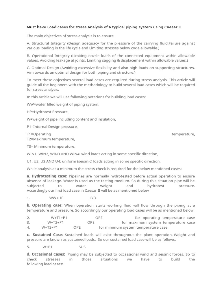 Must Have Load Cases For Stress Analysis of A Typical Piping System ...