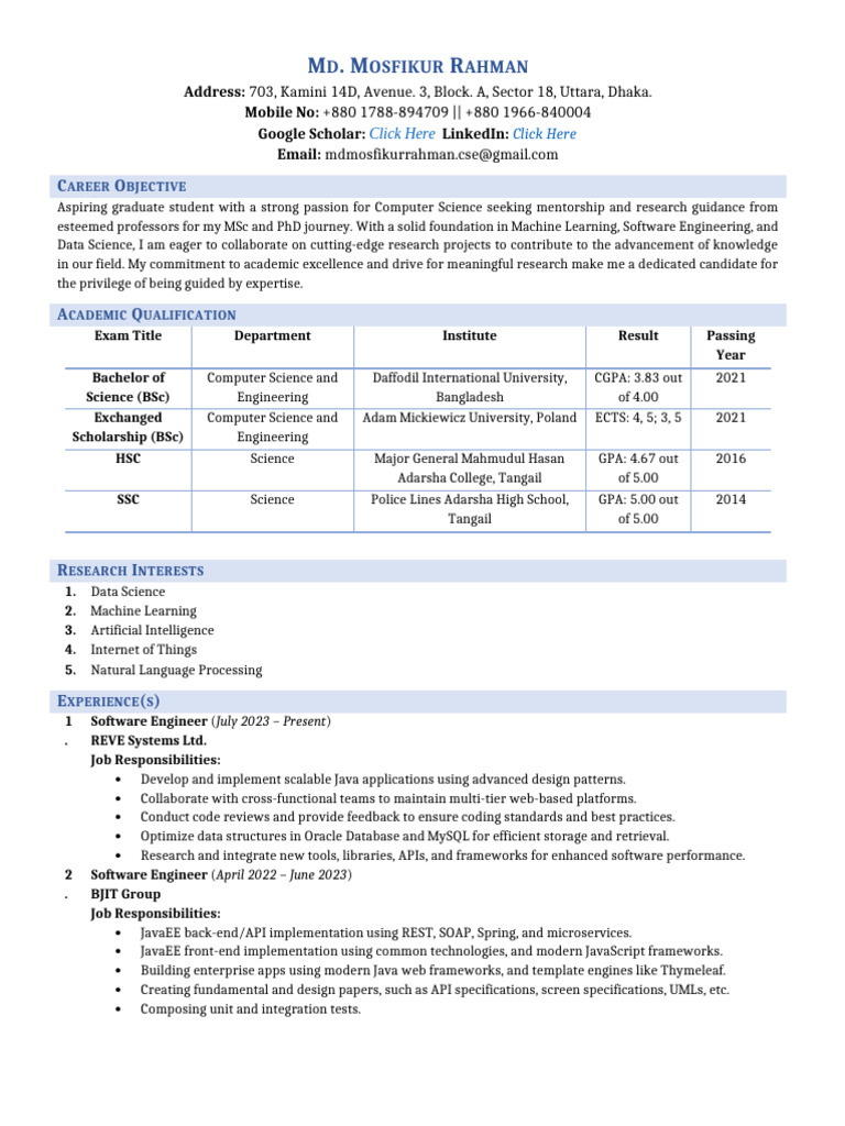 CV_Md Mosfikur Rahman_Academic | PDF