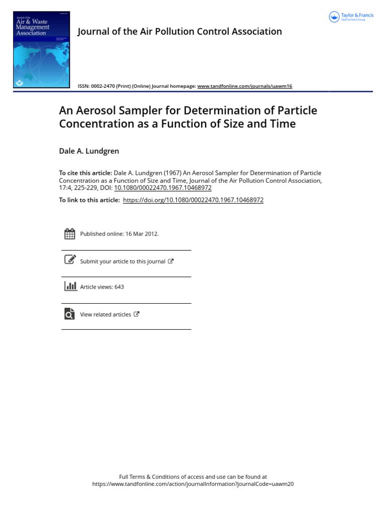 An Aerosol Sampler For Determination of Particle Concentration As A Function of Size and Time | PDF
