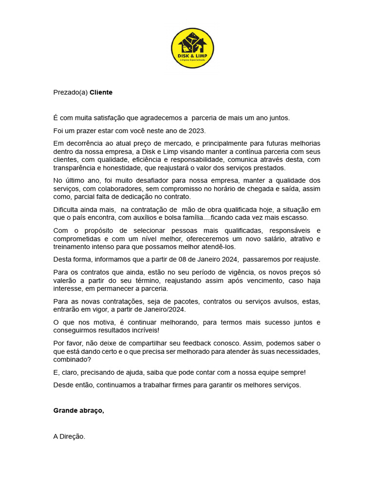 Carta de Comunicado Disk e Limp 2024 | PDF