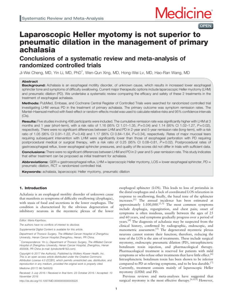 Laparoscopic Heller Myotomy Is Not Superior To 3 Pdf