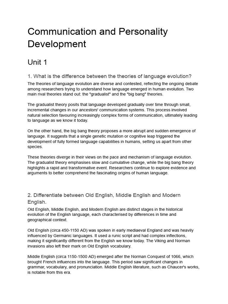 Communication and Personality Development: Unit 1 | PDF