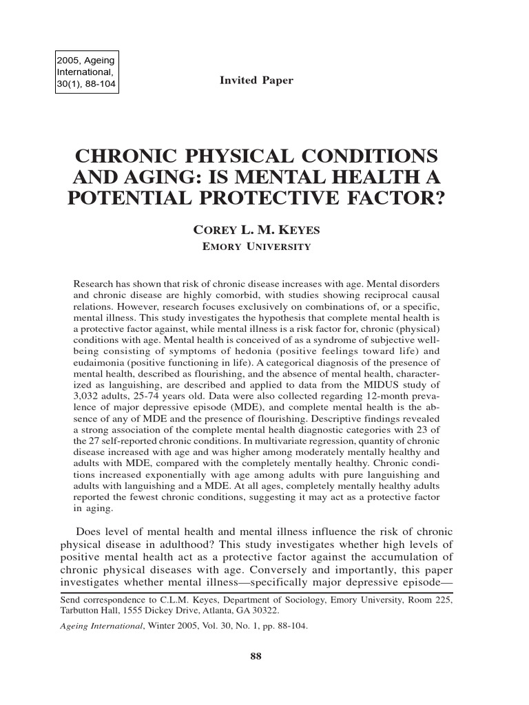Chronic Physical Conditions and Aging: Is Mental Health A Potential ...