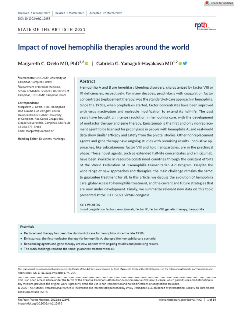 Research and Practice in Thrombosis and Haemostasis - 2022 - Ozelo ...