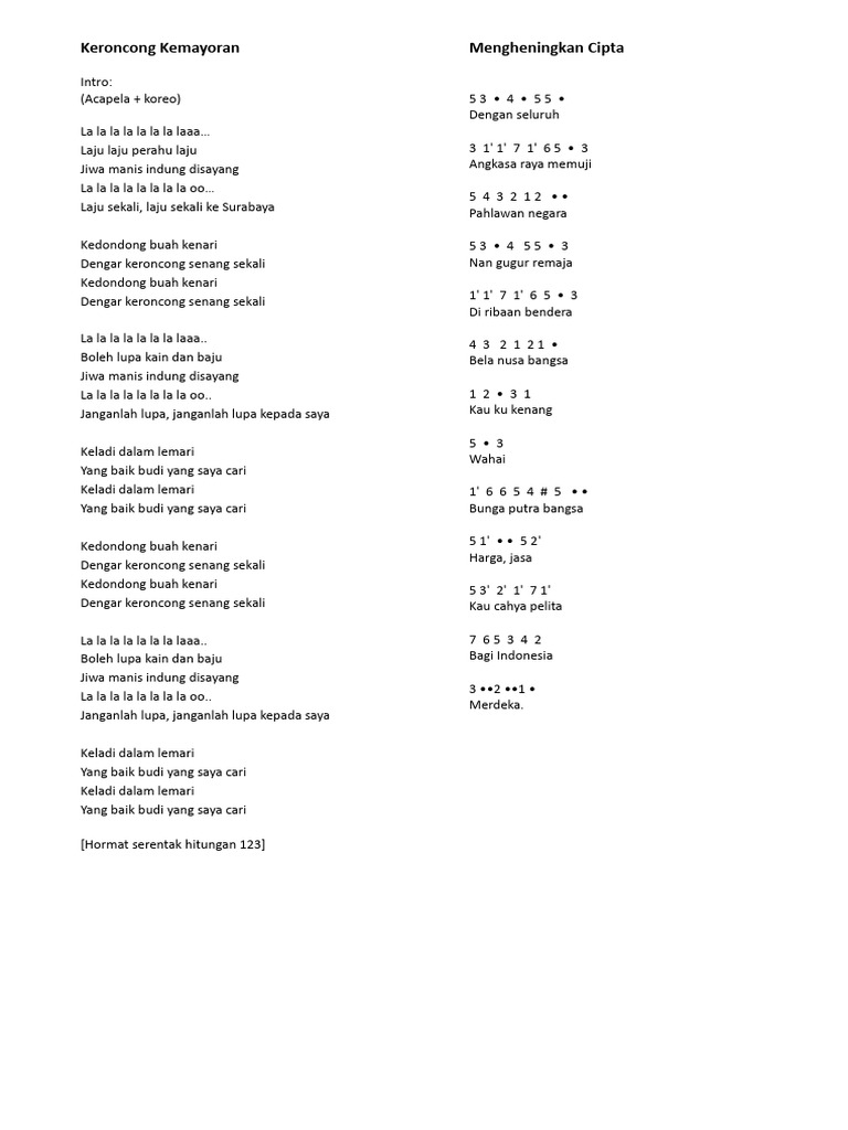 Lirik Lagu Lomba Padus Keroncong Kemayoran | PDF